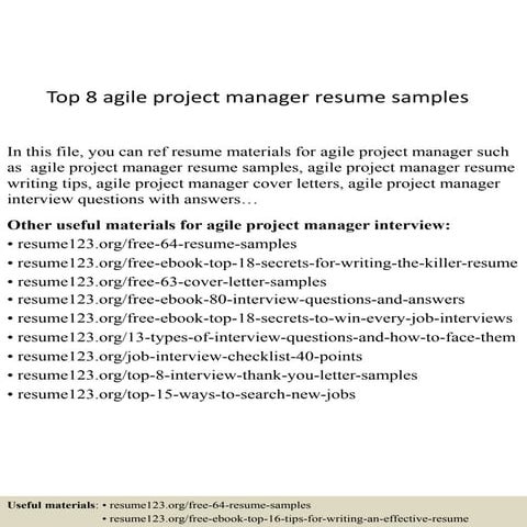 Top 8 agile project manager resume samples | PPTX
