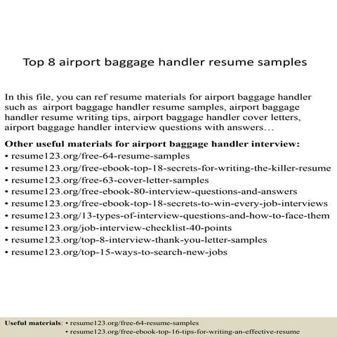 Top 8 airport baggage handler resume samples | PPTX