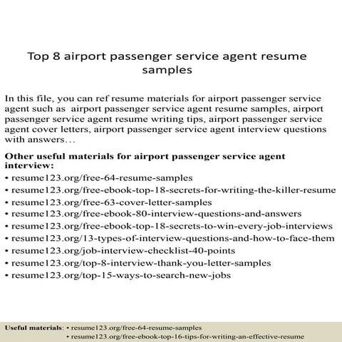 Top 8 airport passenger service agent resume samples | PPTX