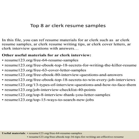 Top 8 ar clerk resume samples | PDF