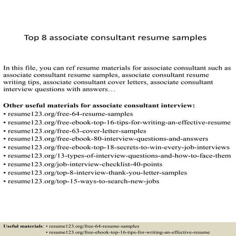 Top 8 associate consultant resume samples | PDF