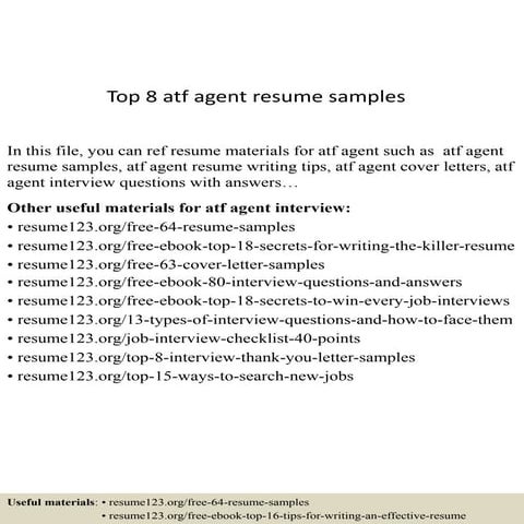 Top 8 atf agent resume samples | PPTX