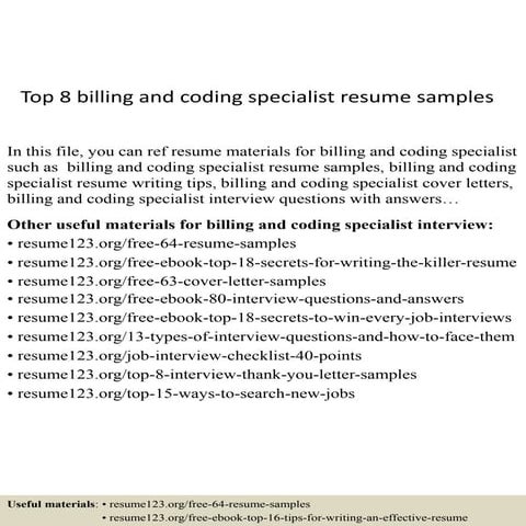 Top 8 billing engineer resume samples | PPTX