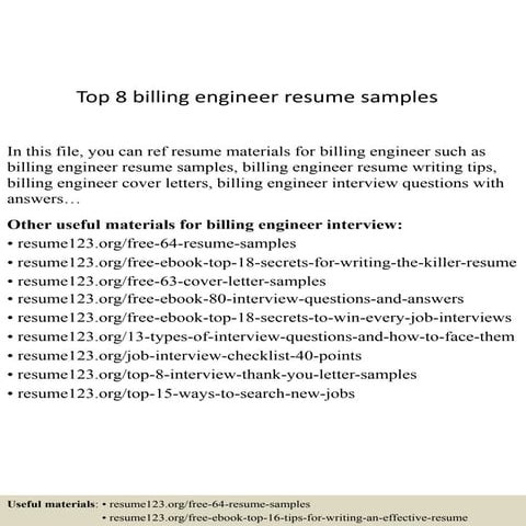 Top 8 billing engineer resume samples | PPTX