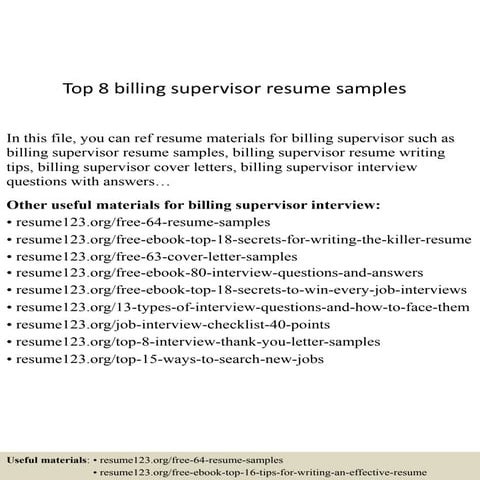 Top 8 billing supervisor resume samples | PDF