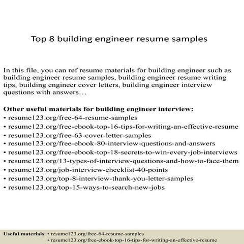 Top 8 hotel chief engineer resume samples | PPTX