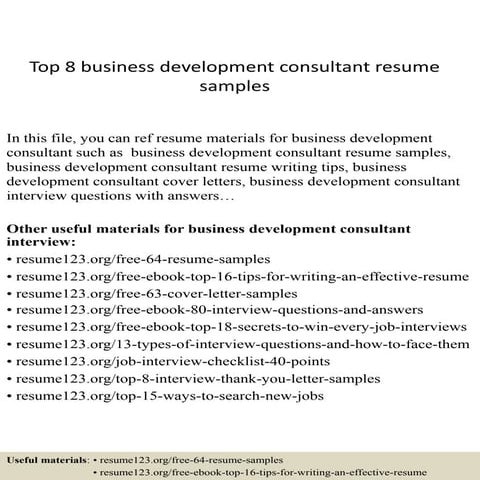 Top 8 business development consultant resume samples | PDF