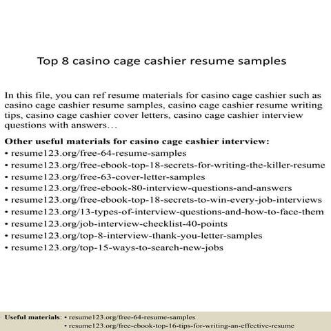 Top 8 casino cage cashier resume samples | PPTX