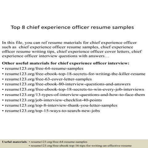 Top 8 chief experience officer resume samples | PPTX