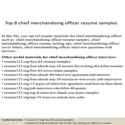 Top 8 chief merchandising officer resume samples | PPTX
