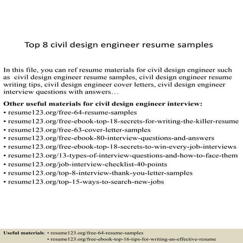 Top 8 civil design engineer resume samples | PDF