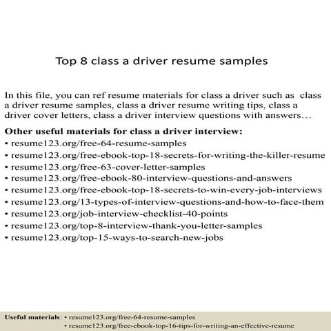 Top 8 class a driver resume samples | PPTX | Resume Writing and Advice ...