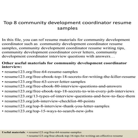 Top 8 community development coordinator resume samples | PPTX