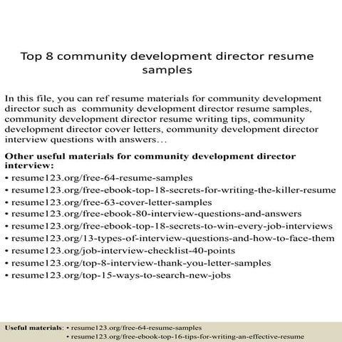 Top 8 community development director resume samples | PPTX