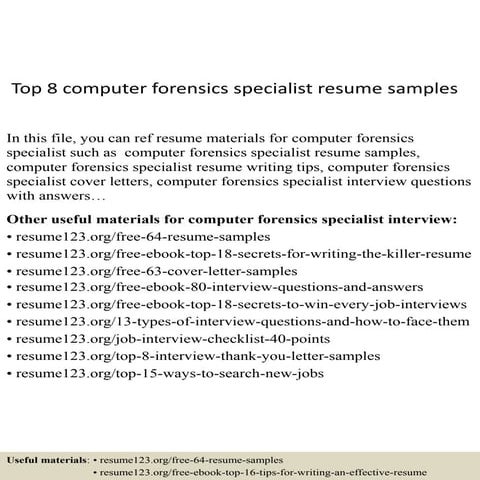 Top 8 computer forensics specialist resume samples | PPTX | Resume ...