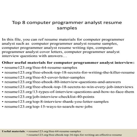 Top 8 computer programmer analyst resume samples | PPTX