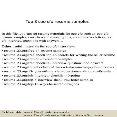 Top 8 coo cfo resume samples | PDF