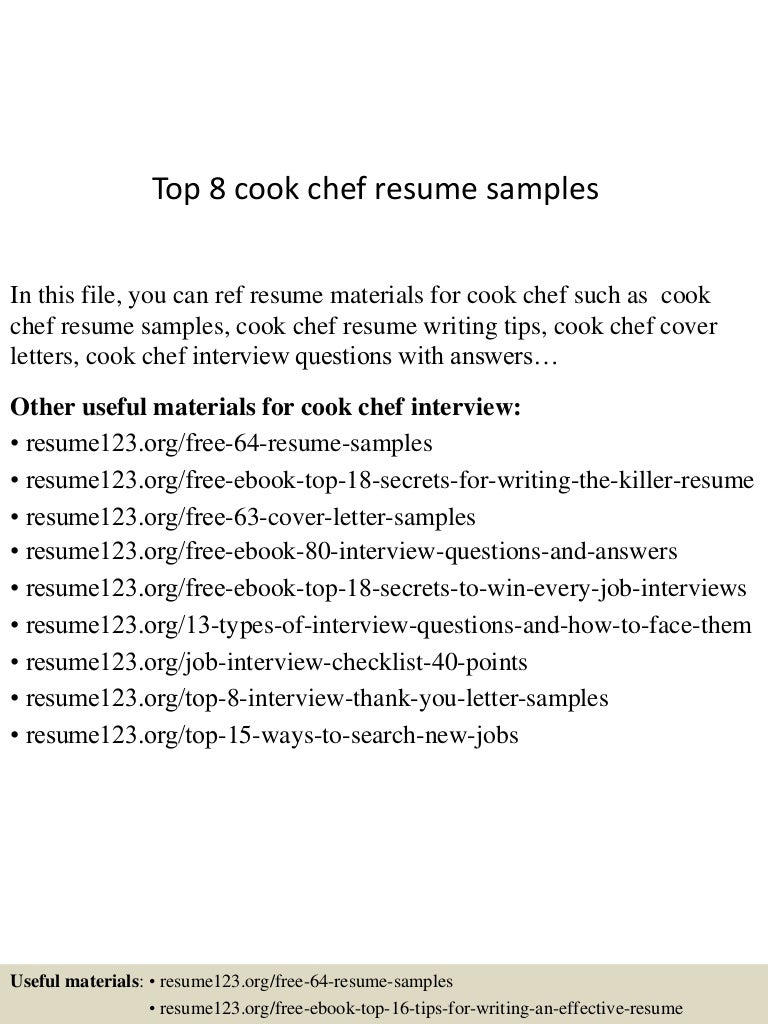 Top 8 cook chef resume samples