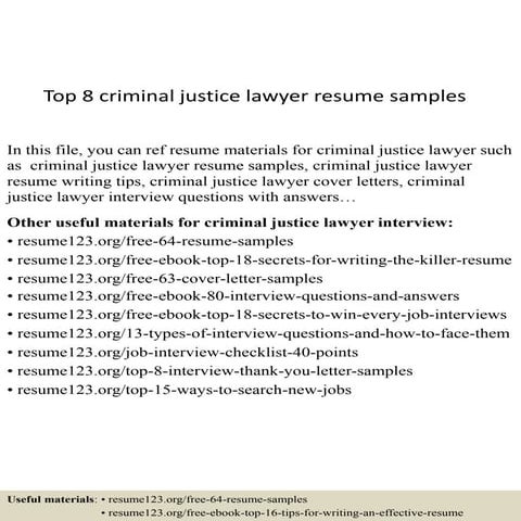 Top 8 criminal justice lawyer resume samples | PDF