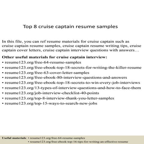 Top 8 cruise ship captain resume samples | PPTX