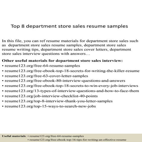 Top 8 department store sales resume samples | PDF