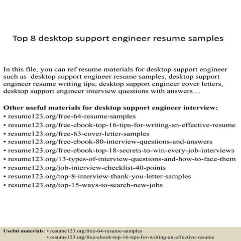 Top 8 desktop support engineer resume samples | PDF