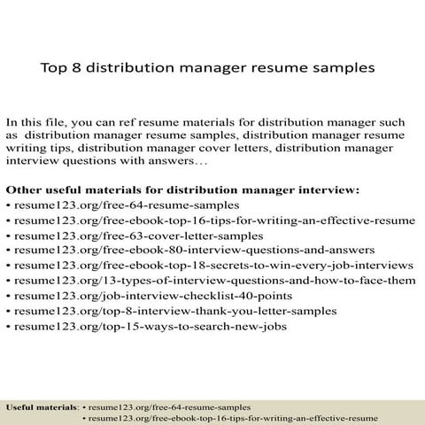 Top 8 distribution manager resume samples | PPTX