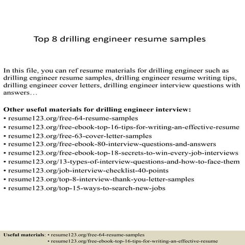Top 8 drilling engineer resume samples | PPTX