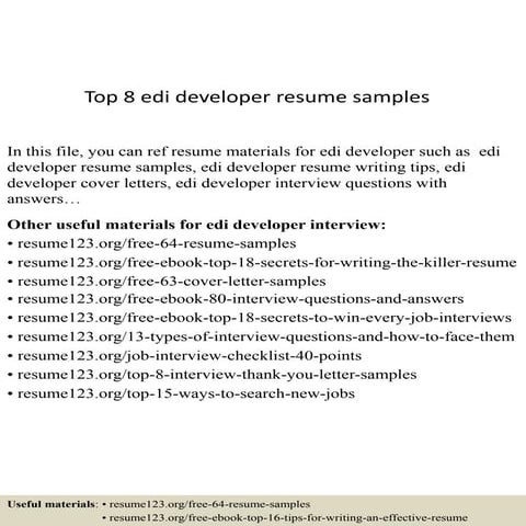 Top 8 edi developer resume samples | PPTX | Resume Writing and Advice ...