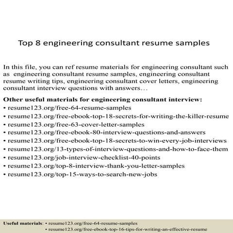 Top 8 engineering consultant resume samples | PPTX