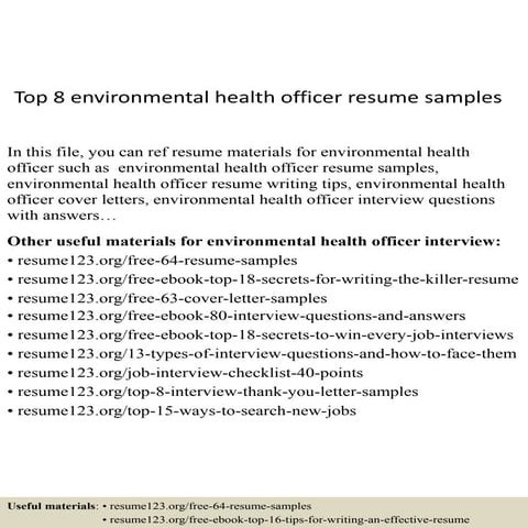 Top 8 environmental health officer resume samples | PDF