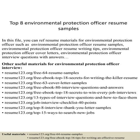 Top 8 environmental protection officer resume samples | PDF