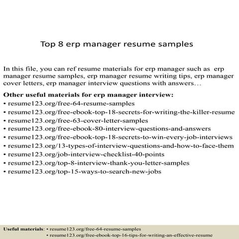 Top 8 erp manager resume samples | PPTX