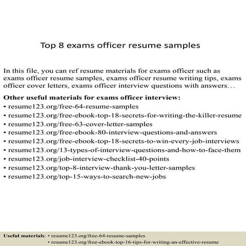Top 8 exams officer resume samples | PPTX | Resume Writing and Advice ...