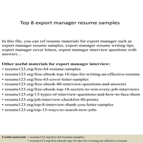 Top 8 export manager resume samples | PPTX
