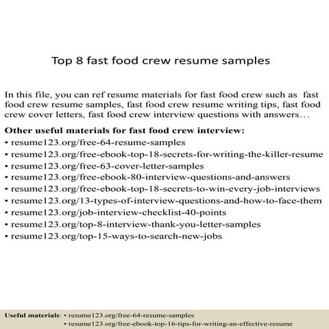 Top 8 jollibee crew resume samples | PPTX