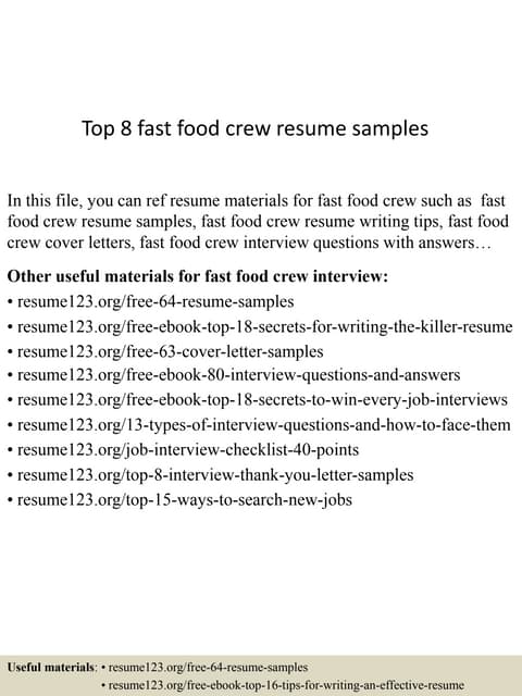 Top 8 jollibee crew resume samples | PPTX