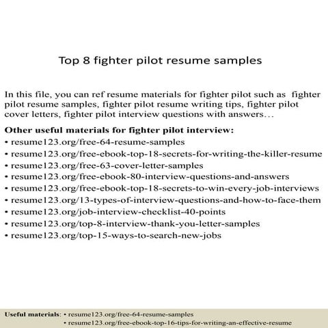 Top 8 fighter pilot resume samples | PDF