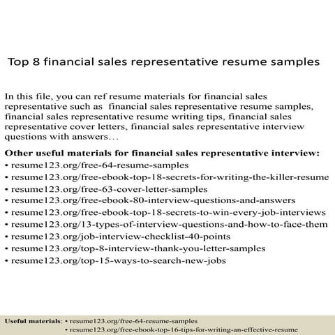 Top 8 bank sales representative resume samples | PPTX
