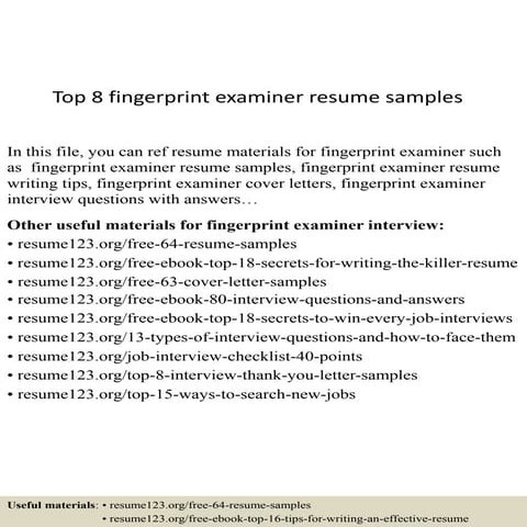 Top 8 fingerprint examiner resume samples | PPTX