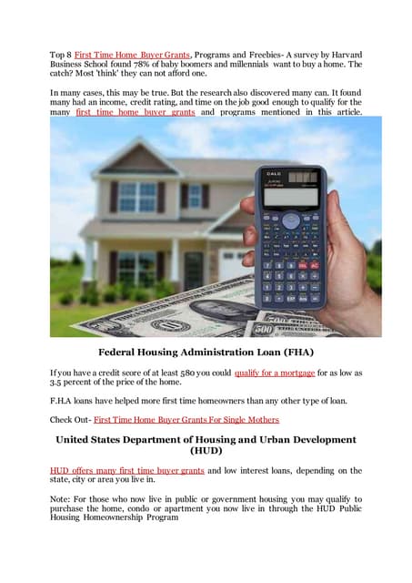 Top 8 First Time Home Buyer Grants Programs And Freebies Docx