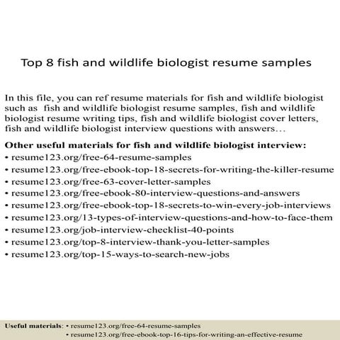 Top 8 fish and wildlife biologist resume samples | PPTX