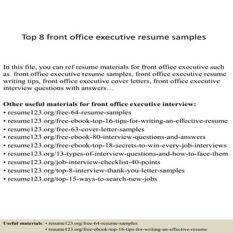 Top 8 front office executive resume samples | PPTX