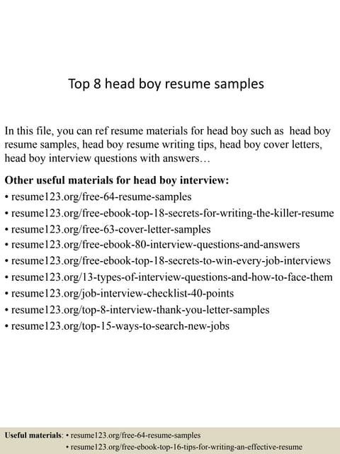 Top 10 head boy interview questions and answers | PPTX