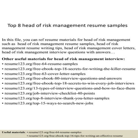 Top 8 head of risk management resume samples | PPTX