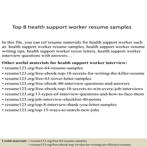 Top 8 health support worker resume samples | PDF