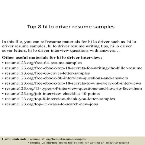 Top 8 hi lo driver resume samples | PPTX