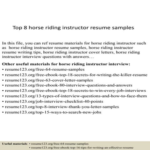 Top 8 horse riding instructor resume samples | PPTX