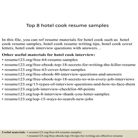 Top 8 hotel cook resume samples | PPTX
