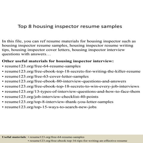 Top 8 housing inspector resume samples | PPTX